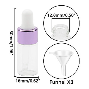 Kesell 15 Pcs Sample Dropper Bottles, 3ml Clear Mini Dropper Bottles with 3 Pcs Plastic funnels for Traveling Essential Oils DIY Cosmetic Liquid Sample Perfume