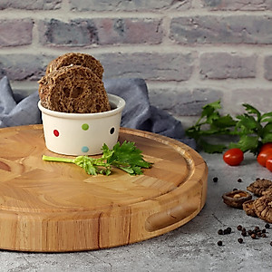 Wood Cutting Board (13in Round - 1.5in Thick) End Grain Cutting Board, Solid Wooden Butcher Block, Chopping Board For Kitchen with Juice Groove & Inner Handles One Size