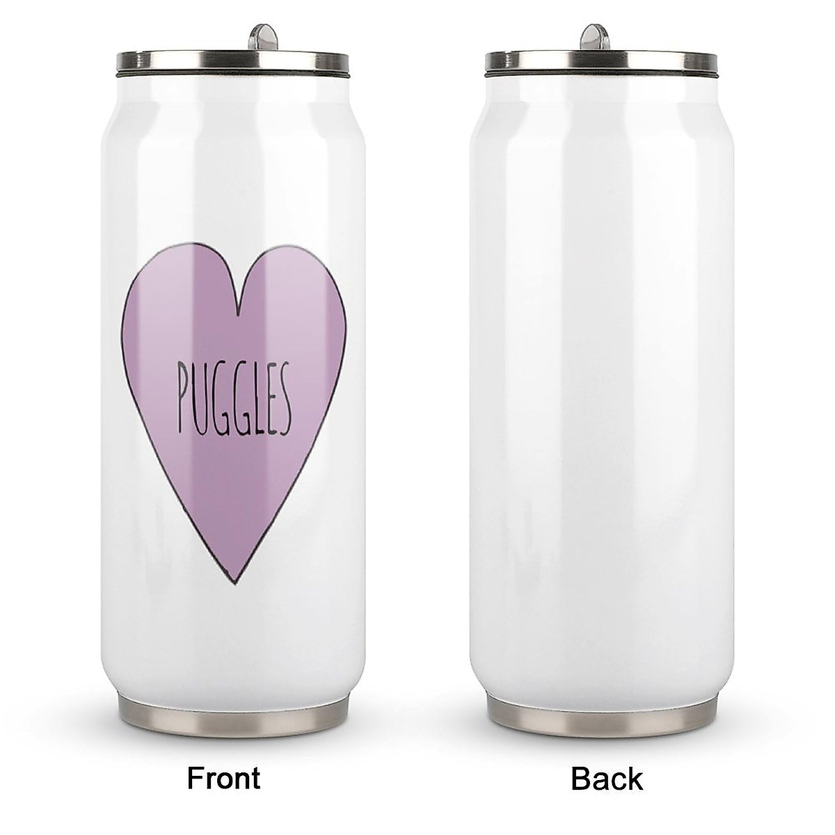 Puggle Love Insulated Tumbler Stainless Steel Travel Mug Coffee Cup with Lid And Straw 500ml