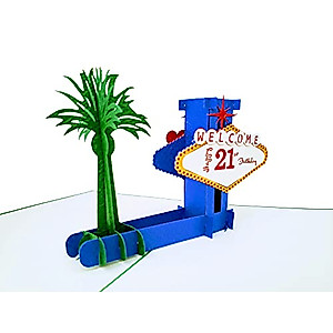 iGifts And Cards Happy 21st Birthday Las Vegas Style 3D Pop Up Greeting Card - Cute 21st Birthay Card, 21 Year Old Birthday Card, 21st Birthday At Sin City, Celebration, Congratulations, Special Days