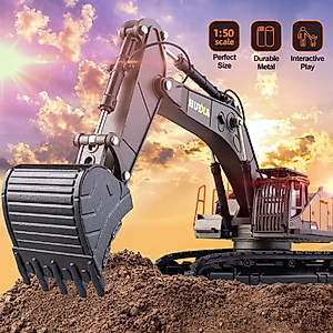 1/50 Scale Metal Excavator Toy, Diecast Engineering Construction Vehicles, Digger Trucks Toys for Boys Kids