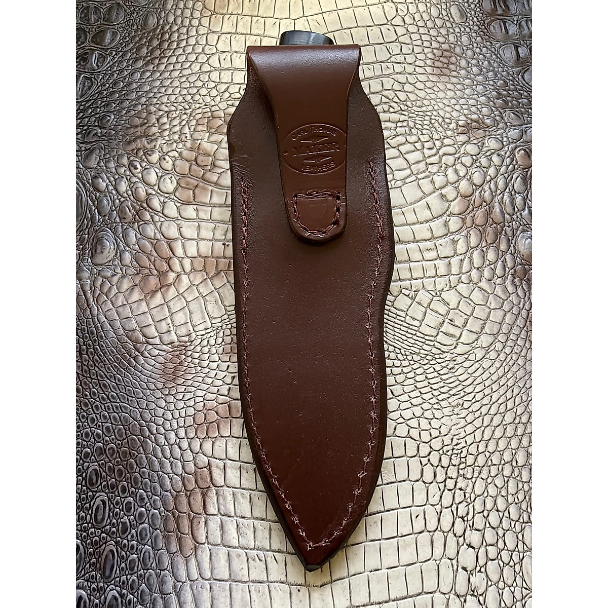 by Carl Thomas Jr. Leather Knife Sheath for Buck 692 Vanguard or Zipper. Tooled W/feather &Dyed Brown
