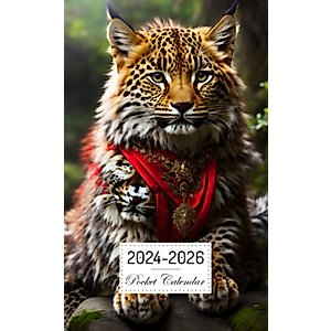 Pocket Calendar 2024-2026: Two-Year Monthly Planner for Purse , 36 Months from January 2024 to December 2026 | Half-breed leopard and lynx | Beastman art