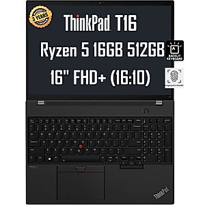 Lenovo ThinkPad T16 Business Laptop (16" FHD+, AMD Ryzen 5 PRO 6650U, 16GB DDR5 RAM, 512GB SSD, 6-Core (Beat i7-1250U)), Fingerprint, Backlit, FHD Webcam, Wi-Fi 6E, 3-Year WRT, Win 10 / 11 Pro, Black