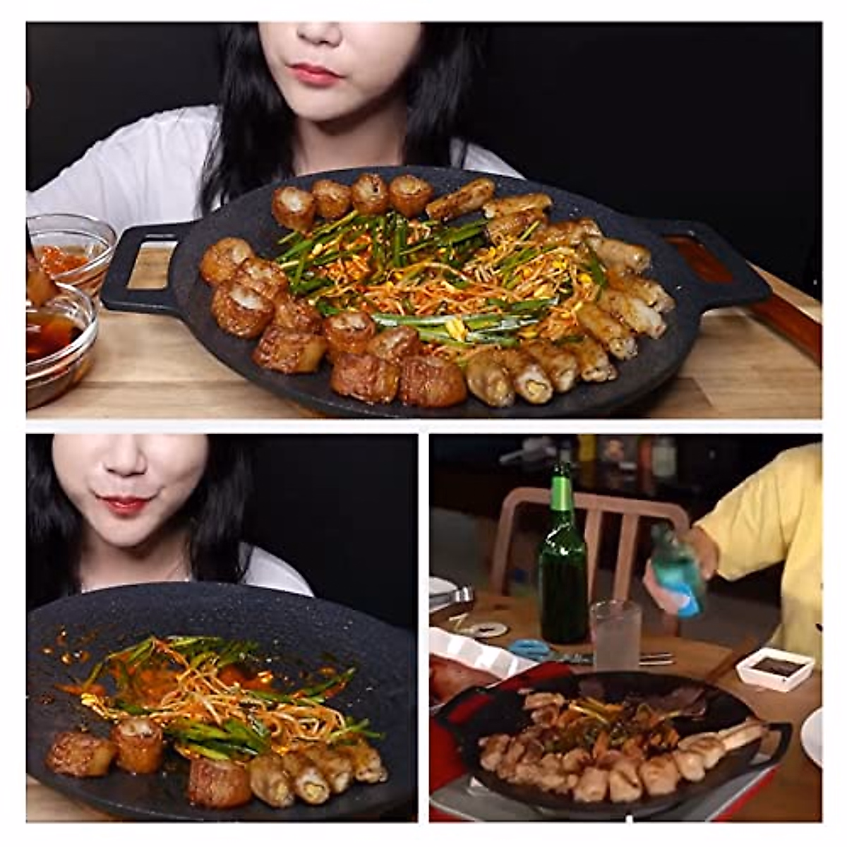 Buachois Korean Grill Pan,Nonstick Round Griddle Grill Pan for Korean BBQ,Round BBQ Griddle with Handle,Multifunctional Stove Plate for Meats, Pancakes, Ribs (Gas Model 30cm)