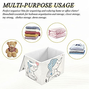 RunningBear Baby Elephant Large Storage Bins with Lid Collapsible Storage Bin Closet Organizers Cloth Baskets Containers for Clothes Towels Magazine