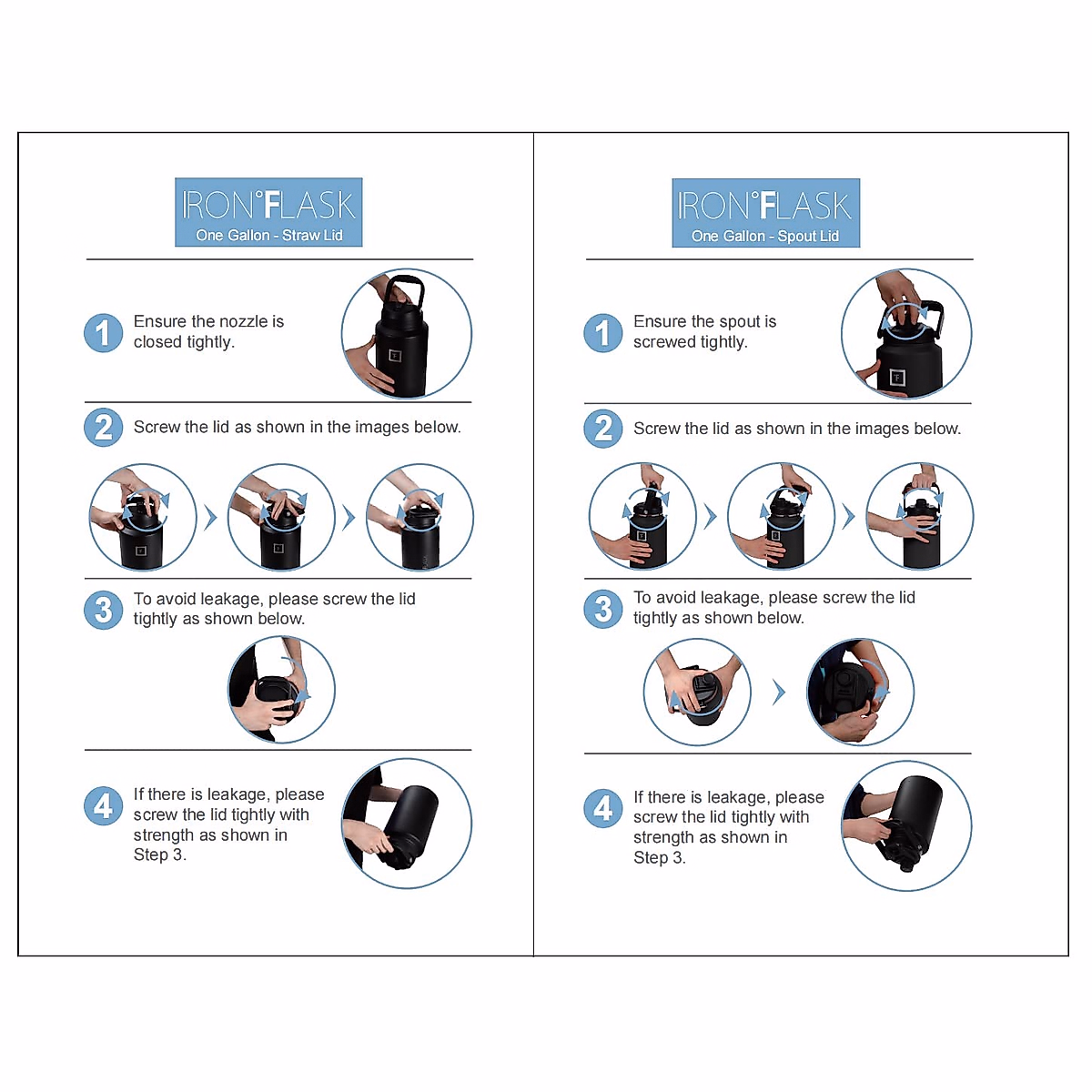 IRON °FLASK Sports Water Bottle - Gallon Series - 2 Lids (Straw and Spout), Leak Proof, Vacuum Insulated Stainless Steel, Double Walled, Thermo Mug, Metal Canteen Jug Growler - Dark Night, 128 Oz