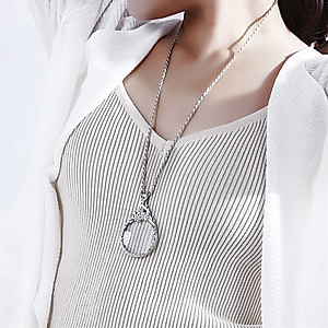 Elegant Magnifying Glass Necklace, Portable Necklace Magnifier Pendant, Delicate Reading Magnifying Glass with Chain Necklace, Light Weight Magnifier for Seniors Reading, Inspection, Coins, Jewelry