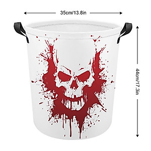 TsyTma Halloween Blood Skull Laundry Basket Small Collapsible Laundry Hamper with Handles Round Dirty Clothes Hampers for Laundry Bedroom Bathroom