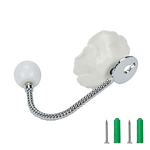 Woogim 2PCS White Rose Hanger Hooks Flower Wall Decor Ceramic Coat Hook Decorative Flower Wall Mounted Hooks for Kitchen Bathroom Bedroom