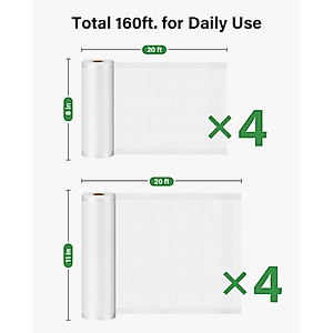 Kootek Vacuum Sealer Bags for Food, 8 Rolls for Custom Fit Food Storage, Meal Prep or Sous Vide, 8" x 20' (4 Rolls) and 11"x 20' (4 Rolls) Commercial Grade Vacuum Seal Freezer Bags Rolls