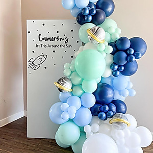 RUBFAC 129pcs Mint Green Balloons Different Sizes 18 12 10 5 Inch, Pastel Makani Blue Balloon Garland Arch Kit for Birthday Baby Shower Gender Reveal Wedding Party Decoration