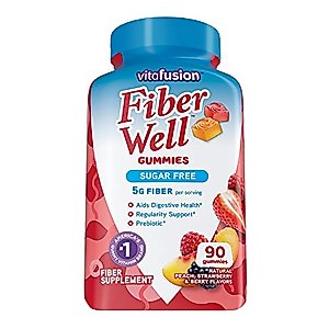 Vitafusion Fiber Well Sugar Free Fiber Supplement, Peach, Strawberry And Blackberry Flavored Supplements, 90 Count