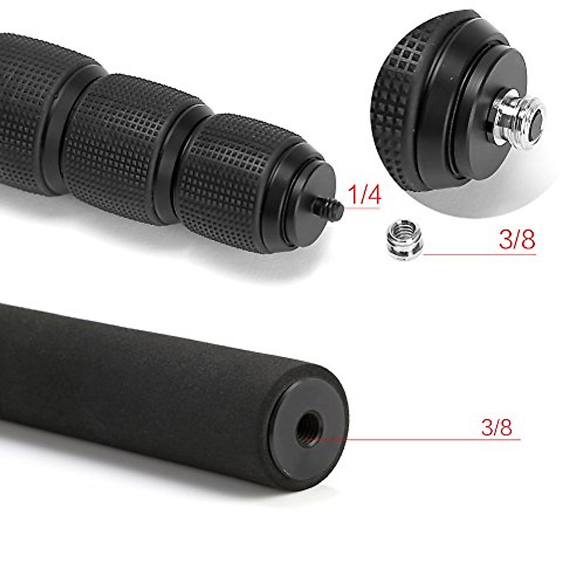 Koolertron Portable Mic Boom Pole Arm 4 Section Stretchable Padded Handheld Telescopic Aluminum Adjustable with Easy Twist Locks and Padded Handle for Professional Shotgun Microphones Fish Pole exte