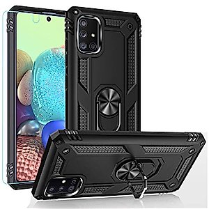 Samsung A71 5G Case,Galaxy A71 5G Case,PUSHIMEI Military Grade Heavy Duty Protection Phone Case Cover with HD Screen Protector Magnetic Ring Kickstand for Samsung Galaxy A71 5G (Black Military Case)