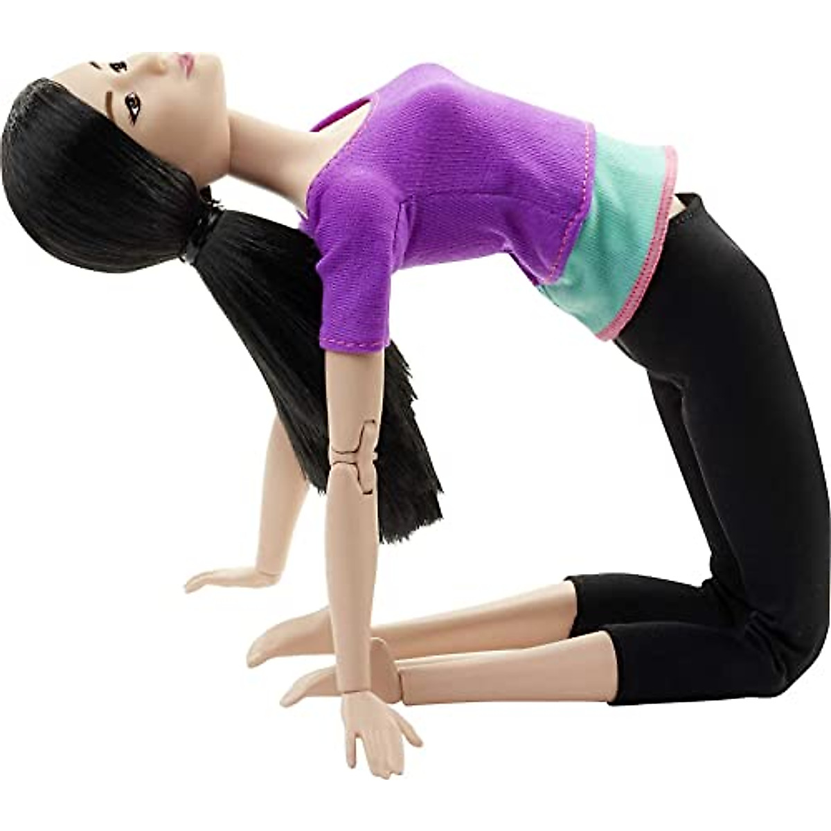 Barbie Made to Move Posable Doll in Purple Color-Blocked Top and Yoga Leggings, Flexible with Black Hair