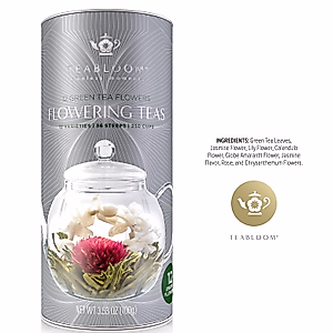 Teabloom Flowering Tea - 12 Unique Varieties of Fresh Blooming Tea Flowers - Hand-Tied Natural Green Tea Leaves & Edible Flowers - 12-Pack Gift Canister - 36 Steeps, Makes 250 Cups