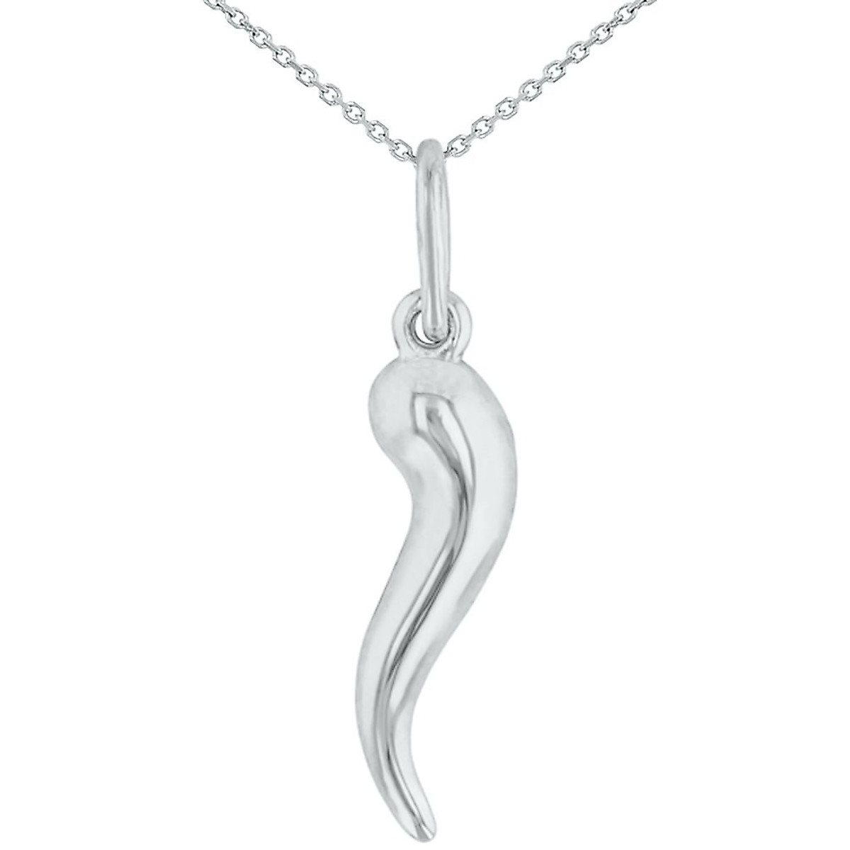 Jewelry America 14K White Gold Polished Mini Cornicello Horn Charm Pendant with Chain Necklace, 20"