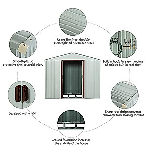 KELRIA 8ft x 4ft Outdoor Metal Storage Shed with Metal Floor Base,Metal Outdoor Storage Sheds with Sliding Doors and Window, Garden Shed Utility Tool Shed with Pent Roof for Backyard Lawn, White