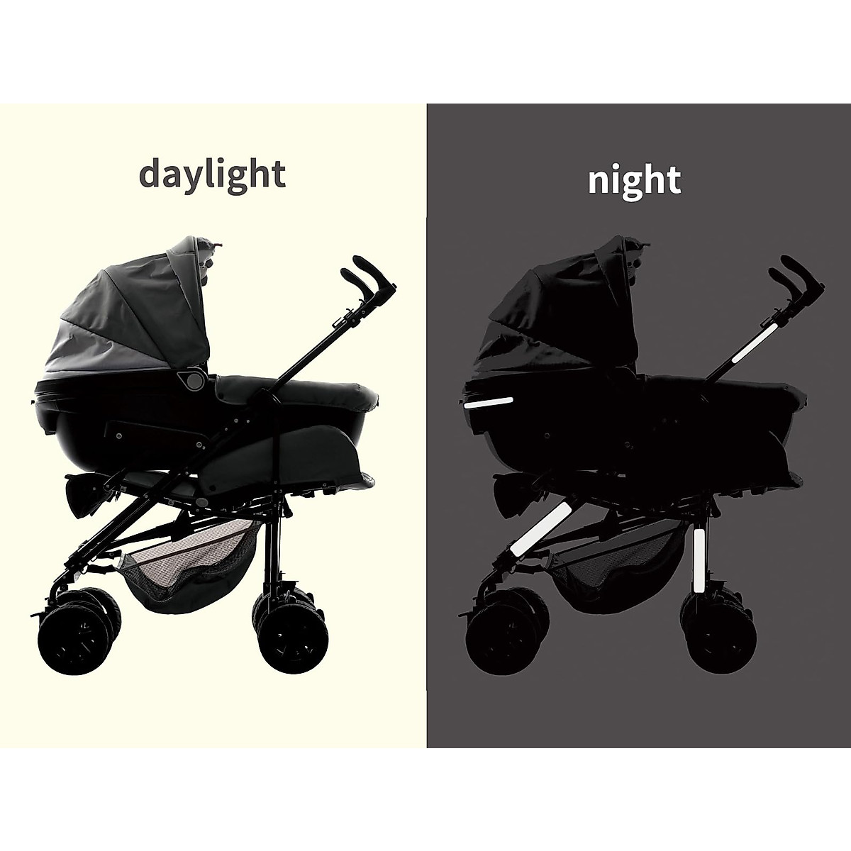 Reflective Tape for Baby Stroller Black, 14cm 6pcs (4pcs 5.5 x 1.9in, 2pcs 5.5 x 0.7in), Retroreflective Tape to Make Your Stroller More Visible at Night. Also Suitable for Bicycles, Motorbikes etc.