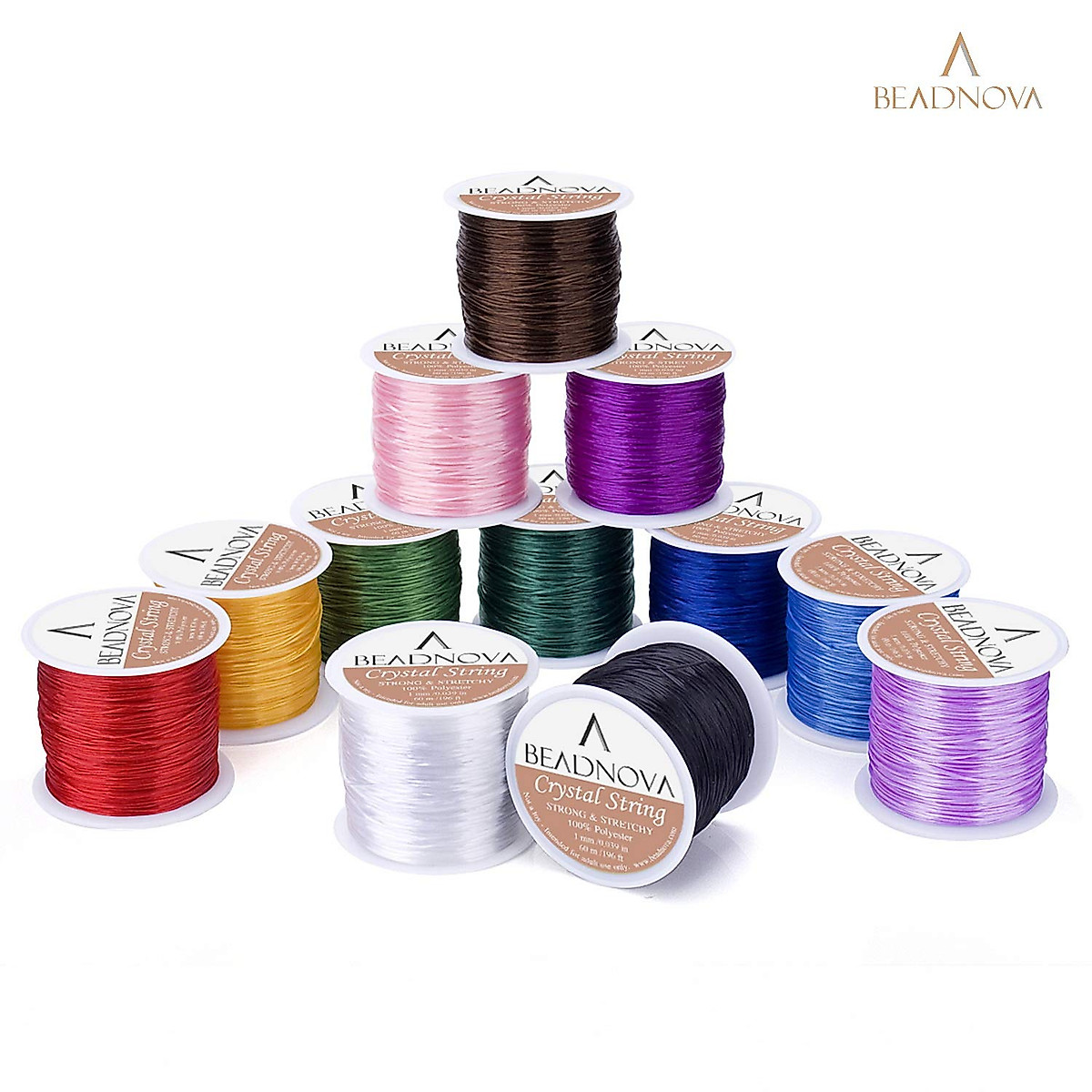 BEADNOVA 1mm Elastic Stretch Crystal String Cord for Jewelry Making Bracelet Beading Thread 60m/roll (Clear White)