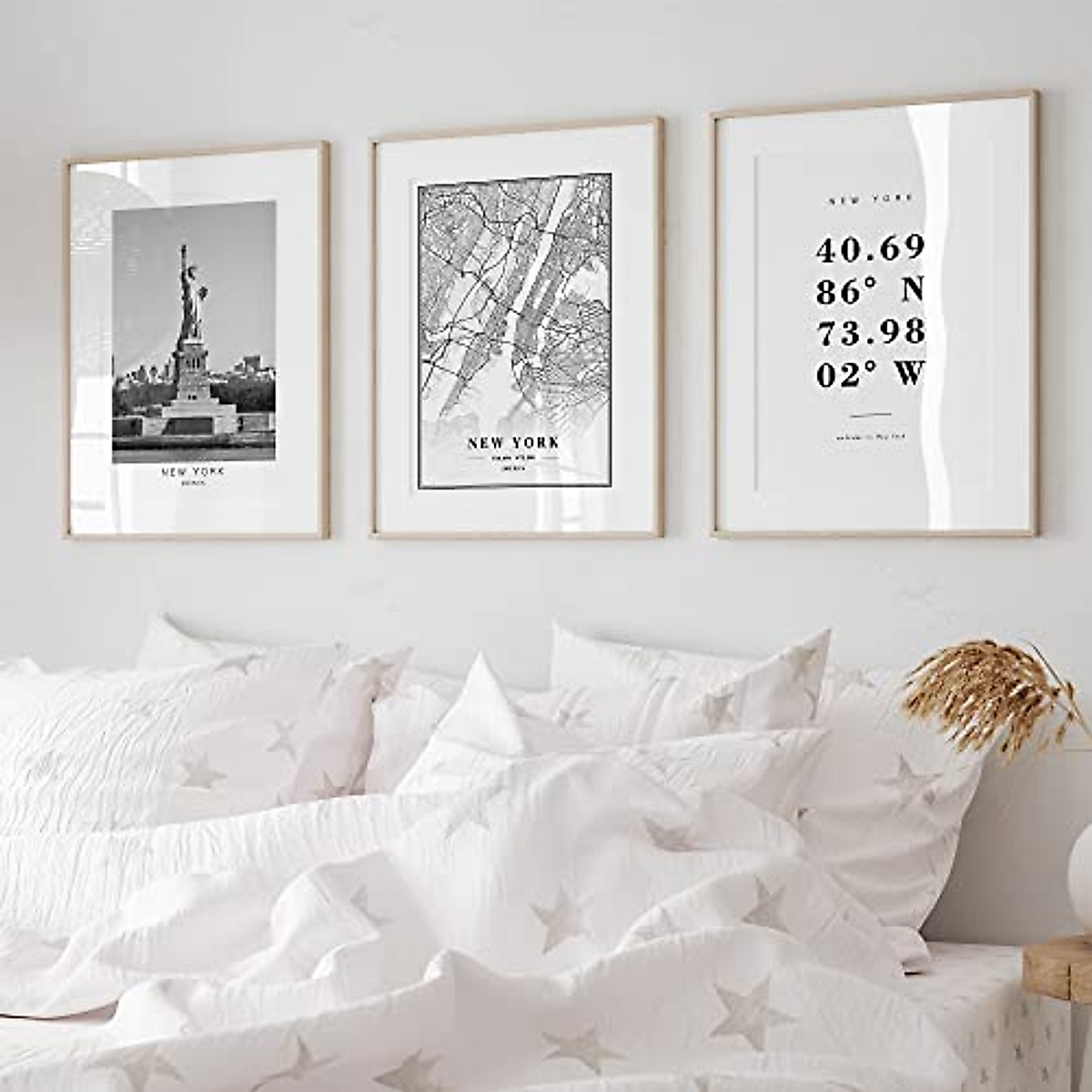 Dear Mapper New York United States View Abstract Road Modern Map Art Minimalist Painting Black and White Canvas Line Art Print Poster Art Print Poster Home Decor (Set of 3 Unframed) (12x16inch)