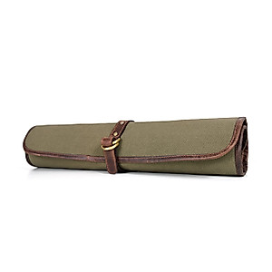 Chef Kniferoll Bag Leather and Waxed Canvas (Olive Green)