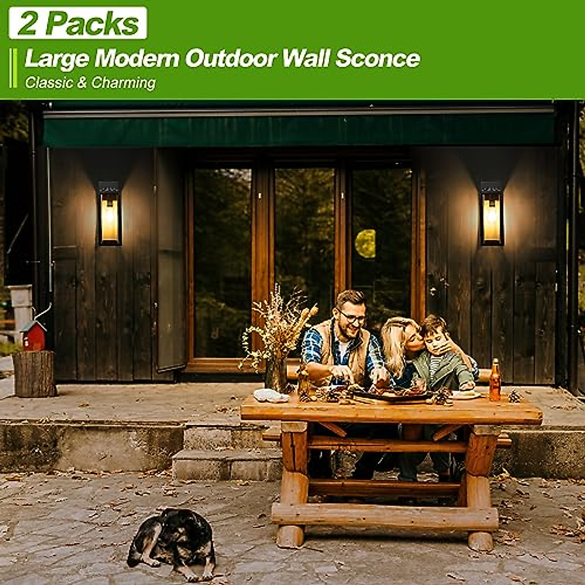 FILIYANO 16inch Large Outdoor Wall Lights - 2 Packs Modern Black Exterior Light Fixture with Clear Glass Shade, Waterproof Porch Lighting for House, Farmhouse Sconces Lantern for Front Door, Garage
