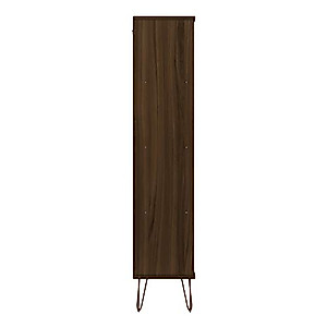 Manhattan Comfort Rockefeller Mid Century Modern 4 Shelves Home Office Bookcase with Metal Legs, 21.26", Brown