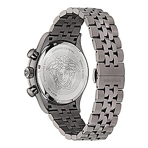 Versace Hellenyium Collection Luxury Mens Watch Timepiece with a Grey Bracelet Featuring a Grey Case and Blue Dial