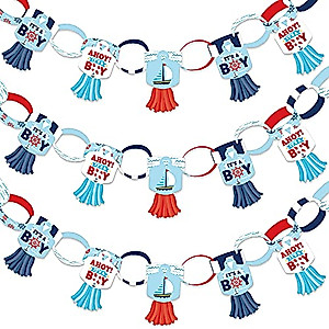 Big Dot of Happiness Ahoy It’s a Boy - 90 Chain Links and 30 Paper Tassels Decoration Kit - Nautical Baby Shower Paper Chains Garland - 21 feet