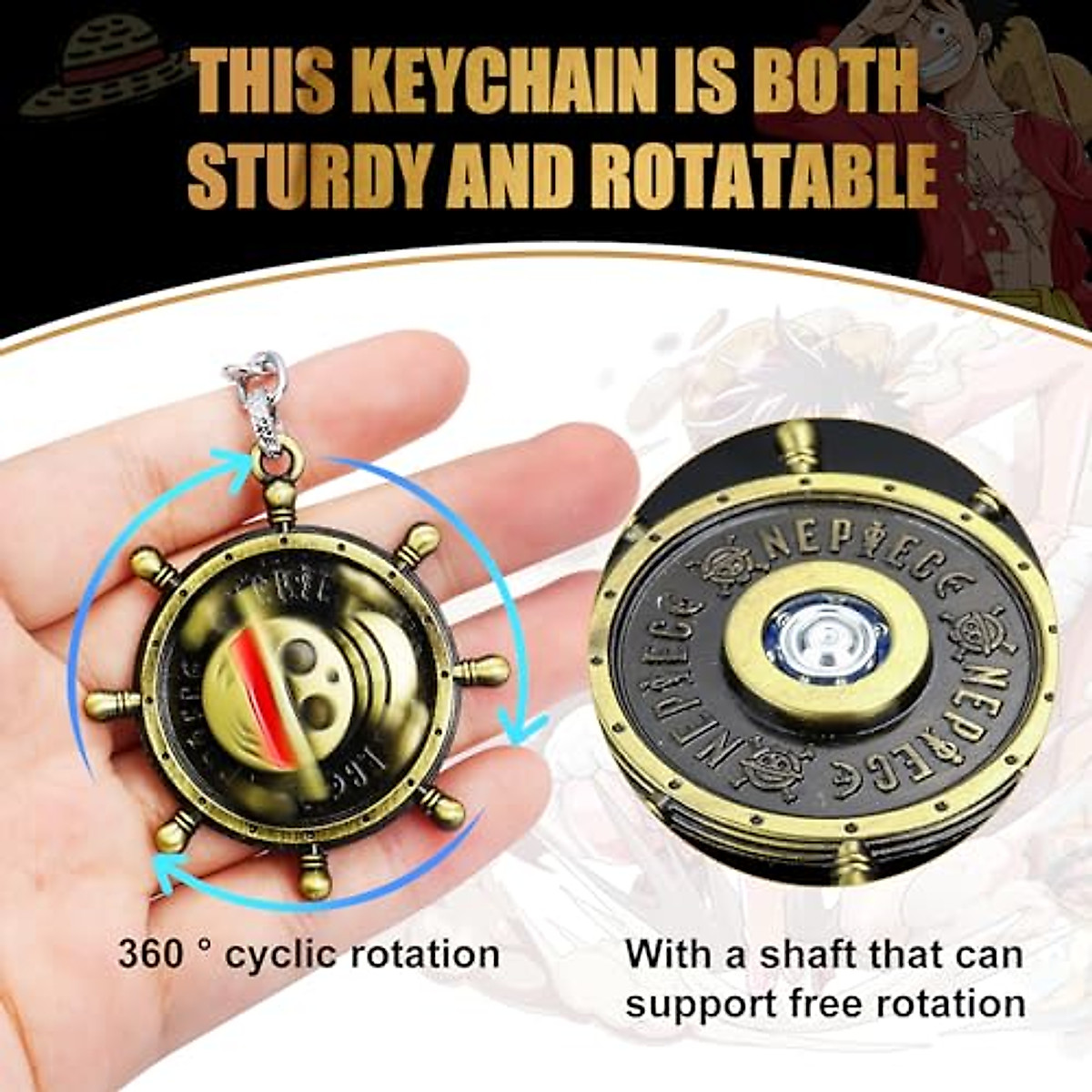 Bkinpid Anime Luffy Keychain One Piece Keychain Pirate Skull Key Chain Rotatable Keyring