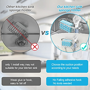 Yazoni 2-in-1 Sponge Holder for Kitchen Sink, Suction Cup Rack/Caddy, No Drill Rustproof Organizer for Place Dishwashing Brush Soap (Silver)