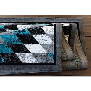 Masada Rugs, Stephanie Collection Area Rug Southwest Native American Distressed Design 1106 Turquoise Grey White Black (8 Feet X 10 Feet)