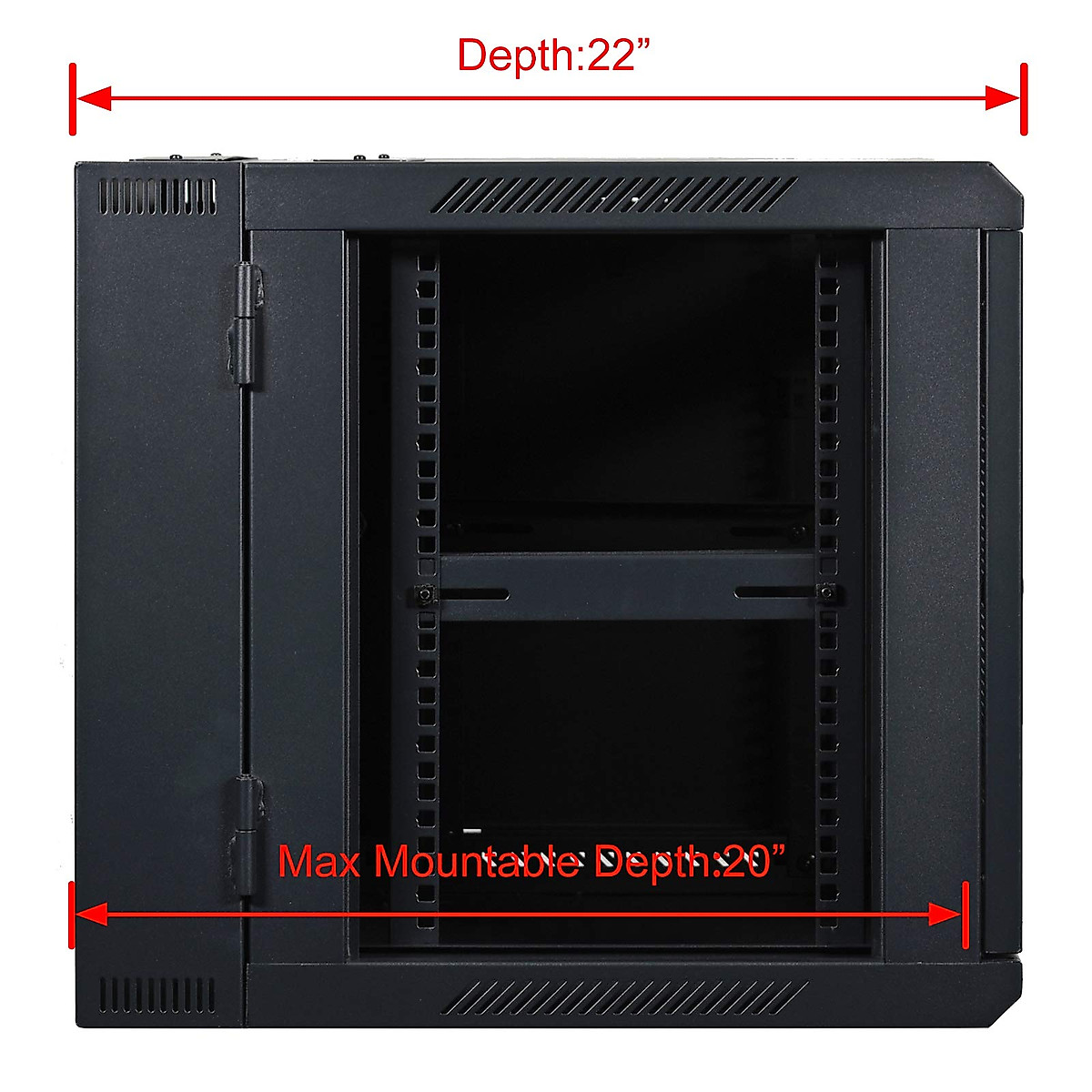 AEONS 9U Professional Wall Mount Server Cabinet Enclosure Double Section Hinged Swing Out 19-Inch Server Network Rack with Locking Glass Door Black (Fully Assembled)