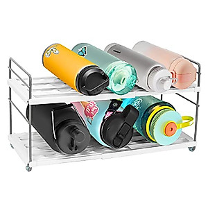 Expandable Water Bottle Organizer for Cabinet, Water Bottle Holder Storage Rack for Kitchen Pantry Organization, Height & Width Adjustable Cup Bottle Holder Shelf Organizers, Hold Up to 10 Bottles