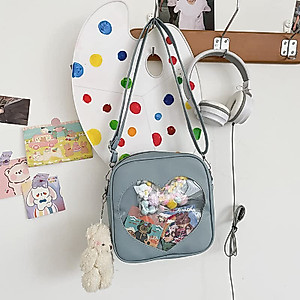 Hipi-shop Ita bag Heart-shaped Clear PU Crossbody bag shoulder bag for Anime Lolita Bag DIY Cosplay Display Anime badges and doll (Black)