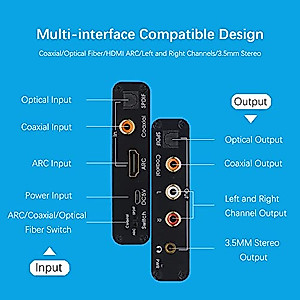 HDMI ARC Adapter 192KHz DAC Converter, HDMI ARC Audio Extractor Support Digital HDMI Audio to Analog Stereo Audio RCA L/R Coaxial SPDIF & 3.5mm Jack ARC Audio Adapter for TV