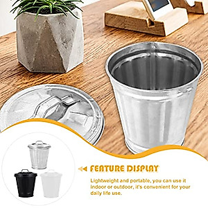 NUOBESTY 3pcs Mini Desktop Wastebasket with Lid Garbage Trash Can Metal Rubbish Bin with Lid Office Countertop Trash Can Mini Planter Pail for Garden Plants