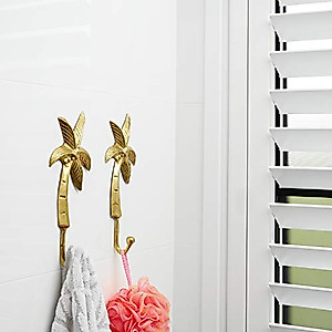 Coastiva Brass Palm Tree Decorative Wall Hook, Coastal Home Decor for Towel Holder in Bathroom, Wall Mounted Nautical Style Hooks for Hanging Coat, Robe, Bag, Towels, Hat, Purse and Key