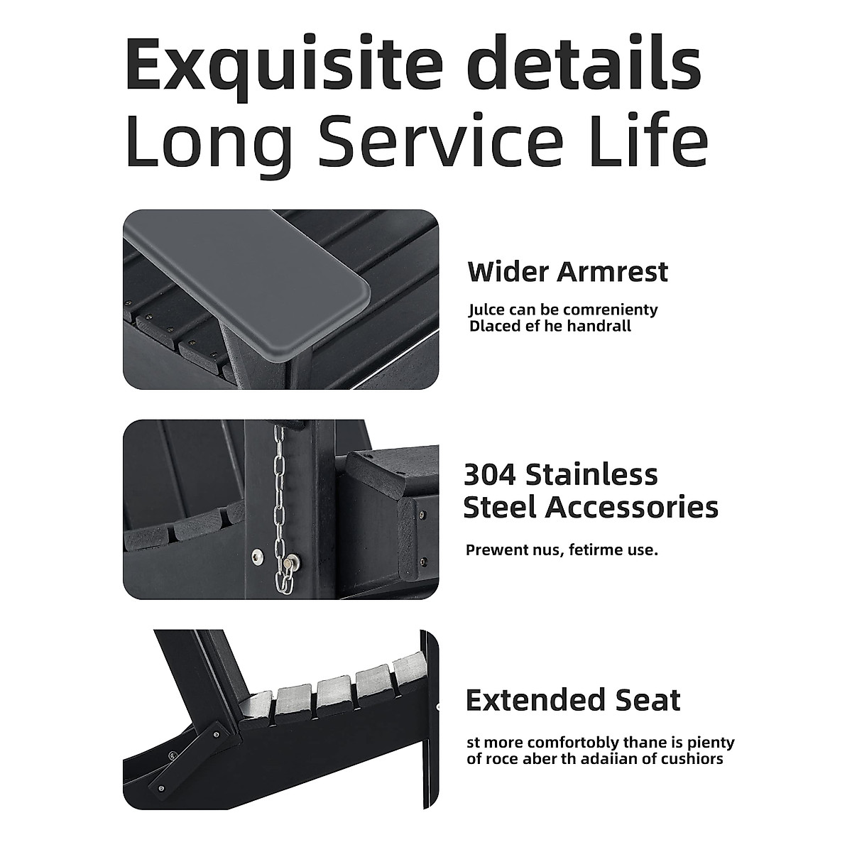 VOQNIS Adirondack Folding Chair, HDPE Outdoor Plastic Patio Chairs for Fire Pits, Gardens, Decks, Seaside Weather Resistant, Waterproof, Easy to Assemble (Black)