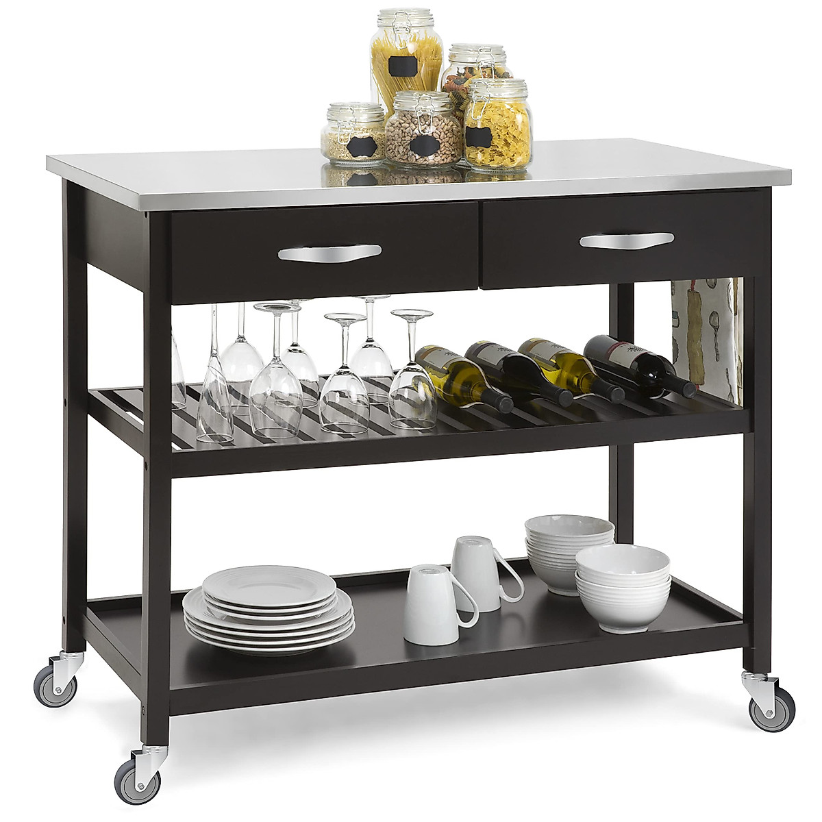 RILIDRI 5-Inch Swivel Stem Caster, 7/16-Inch Stem Diameter Rubber Wheel, Heavy Duty TPR Thermoplastic Rubber Replacement Wheels, 225-lb per Wheel- 4 Pack(2 Brakes 2 Swivel)