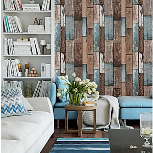 118''x17.7''Wood Wallpaper Peel and Stick Wood Contact Paper Wood Plank Wallpaper Stick and Peel Self Adhesive Wallpaper Removable Wallpaper Rustic Distressed Wood Look Wallpaper Faux Vinyl Roll