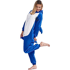 vavalad Adult Shark Onesie Pajamas Unisex Animal Cosplay Costume One Piece for Women and Men