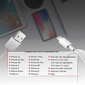 K123 Keytech Apple MFi Certified USB Lightning Cable 3ft iPhone Charger Cord 1M Premium White Data Cable for ipad, iPhone Xs/Xs Max/XR/X/8/8 Plus/7/7 Plus/6/6 Plus/5
