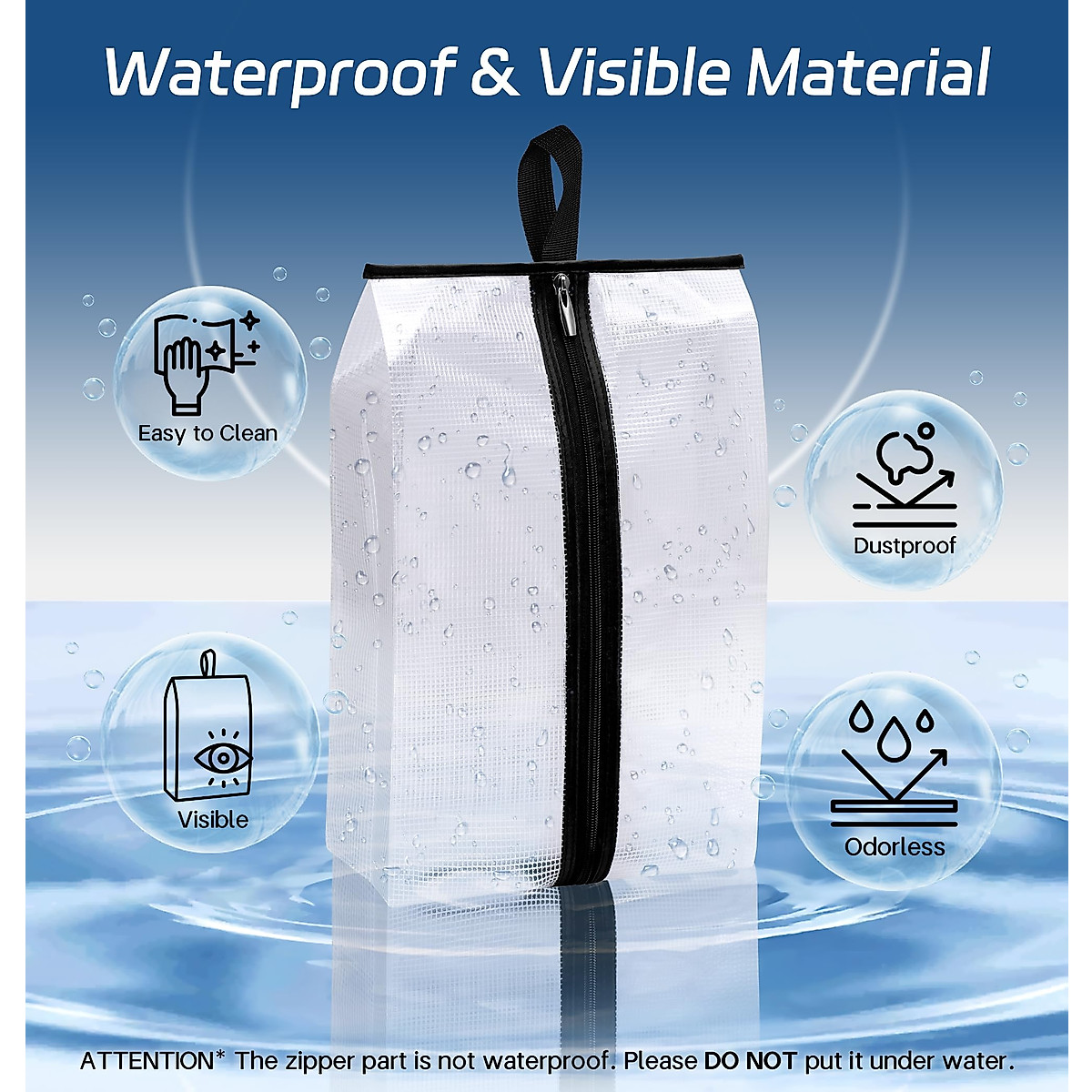 MISSLO Waterproof Shoe Bags for Travel 4 Pack XX-Large Shoe Storage Bag Clear Shoe Pouch Portable Shoe Organizer Bag with Sturdy Zipper for Men & Women