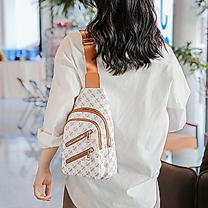 AROCFTIE Sling Bag for Women Chest Bag Small Crossbody Sling Backpack for Women Leather Fanny Packs Travel Fashion Shoulder Backpack(Brown)