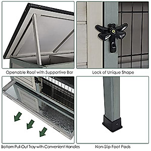 Tangkula Elevated Wood Rabbit Hutch, Indoor Outdoor Bunny Cage with Openable Roof and Removable Tray, Chicken Coop with Lockable Door, Guinea Pig Cage, Small Animal Houses & Habitats (Grey)