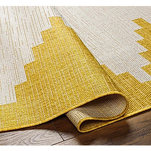 Hauteloom Djugun Outdoor Runner Rug - Outside Porch Patio Rug Carpet - Waterproof Rug - Geometric - Yellow, Off White, White, Cream, Bone - 2'7" x 12'