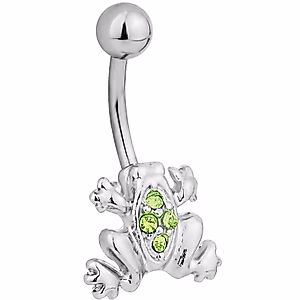 Forbidden Body Jewelry Surgical Steel Green Jeweled Frog Belly Button Ring